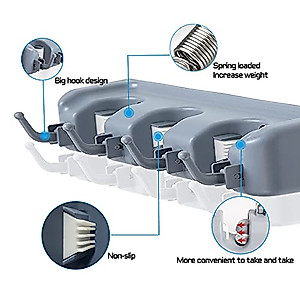 DASND Wall Mounted Broom Holder, Sturdy Steel, Grey, Holds 7 Tools, 4 Hooks, Easy Installation