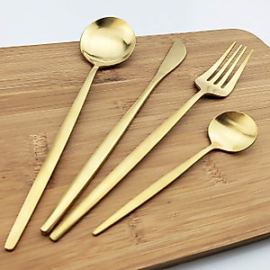 Gugrida 4Pcs Matte Tea Spoon Cutlery Stainless Steel Coffee Spoon Silverware Small Stirring Spoon Tableware Kitchen Flatware 5.11" Gold Red