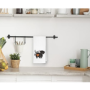 QODUNG Cute Dachshund Silhouette Soft Hand Towel 16x24 Inch,Funny Sausage Dog Decorative Drying Cloth Hand Towels Tea Towels for Kitchen,Dachshund Lovers Gifts
