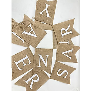 Shimmer Anna Shine Happy Anniversary Burlap Banner for Wedding Anniversary Decorations with Gold Glitter Hearts