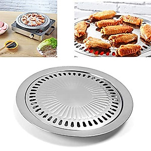 Saim Korean BBQ Grill Pan,Stainless Steel Non-Stick Roasting Smokeless Barbecue Grill Pan,Round Korean Style Stovetop for Indoor Outdoor Camping BBQ