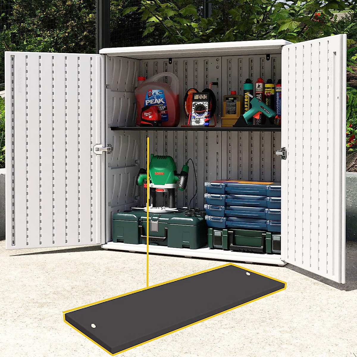 ADDOK 1-Piece Metal Laminate Shelving Suitable for 60-Gallon Storage Shed Cabinet,33" D x 10" W x 0.6" H (Black)