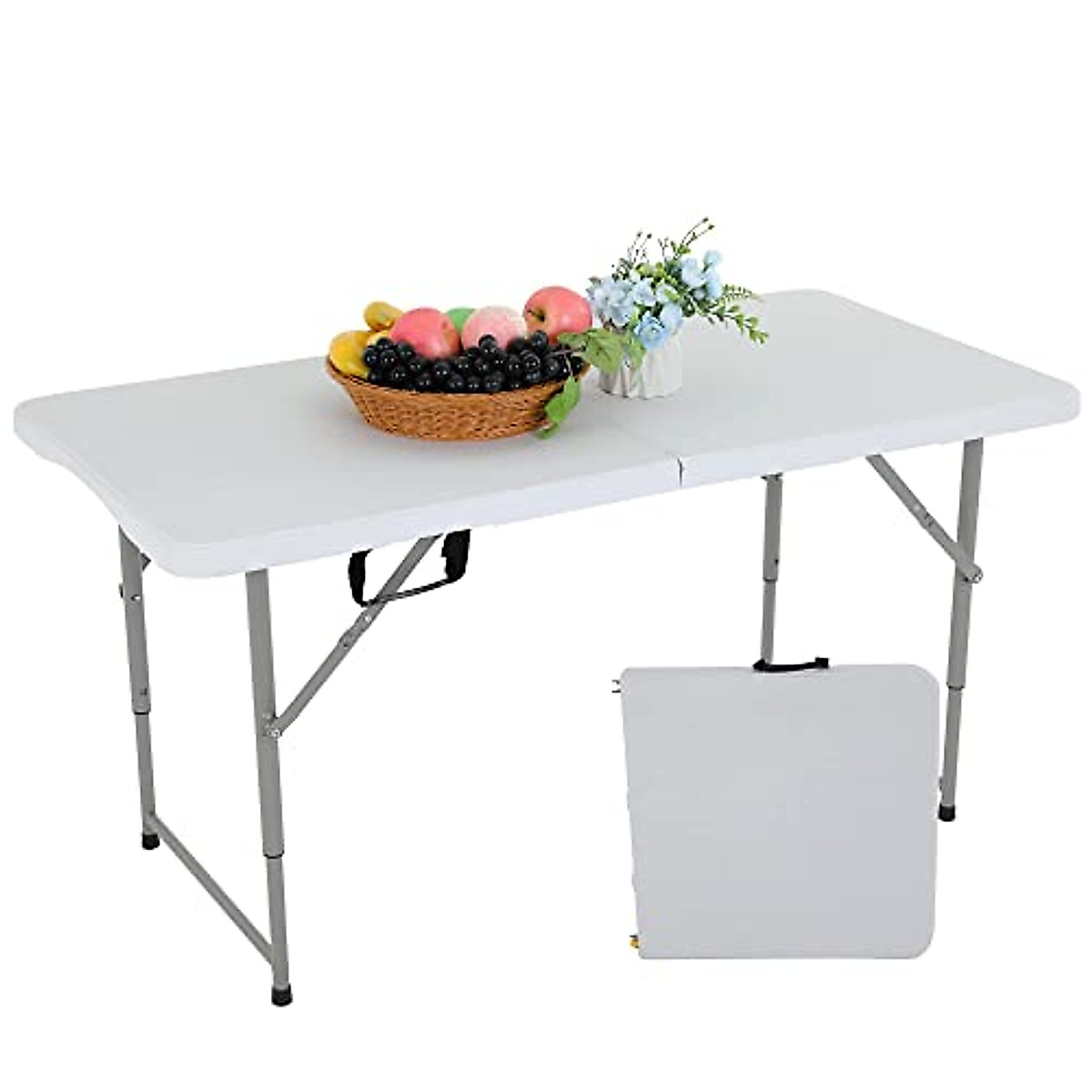FDW Folding Table 4FT Picnic Table Adjustable Height Plastic Table Camping Table Office Table for Home Office Party Picnic