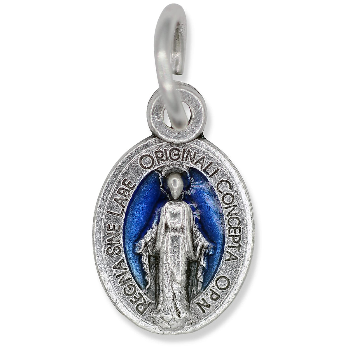 Caritas et Fides Pack of 10 - Mini Miraculous Medal Pendant for Charm Bracelet or Necklace, 1/2" Silver and Blue, Small - Made in Italy