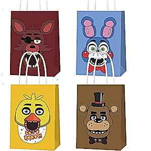 16 PCS Party Gift Bags for Five Night at Freddy's Party Supplies, Birthday Party Gift Goody Treat Candy Bags, Including 4 Patterns for Kids Birthday Party Decorations and Supplies