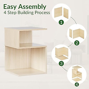 ODIKA Tokyo S Minimalist 3 Tier End Table - Minimalist 3-Tier Wood Nightstand for Small Spaces with Open Storage - Japanese-Inspired Bedside Table for Bedroom (Natural)