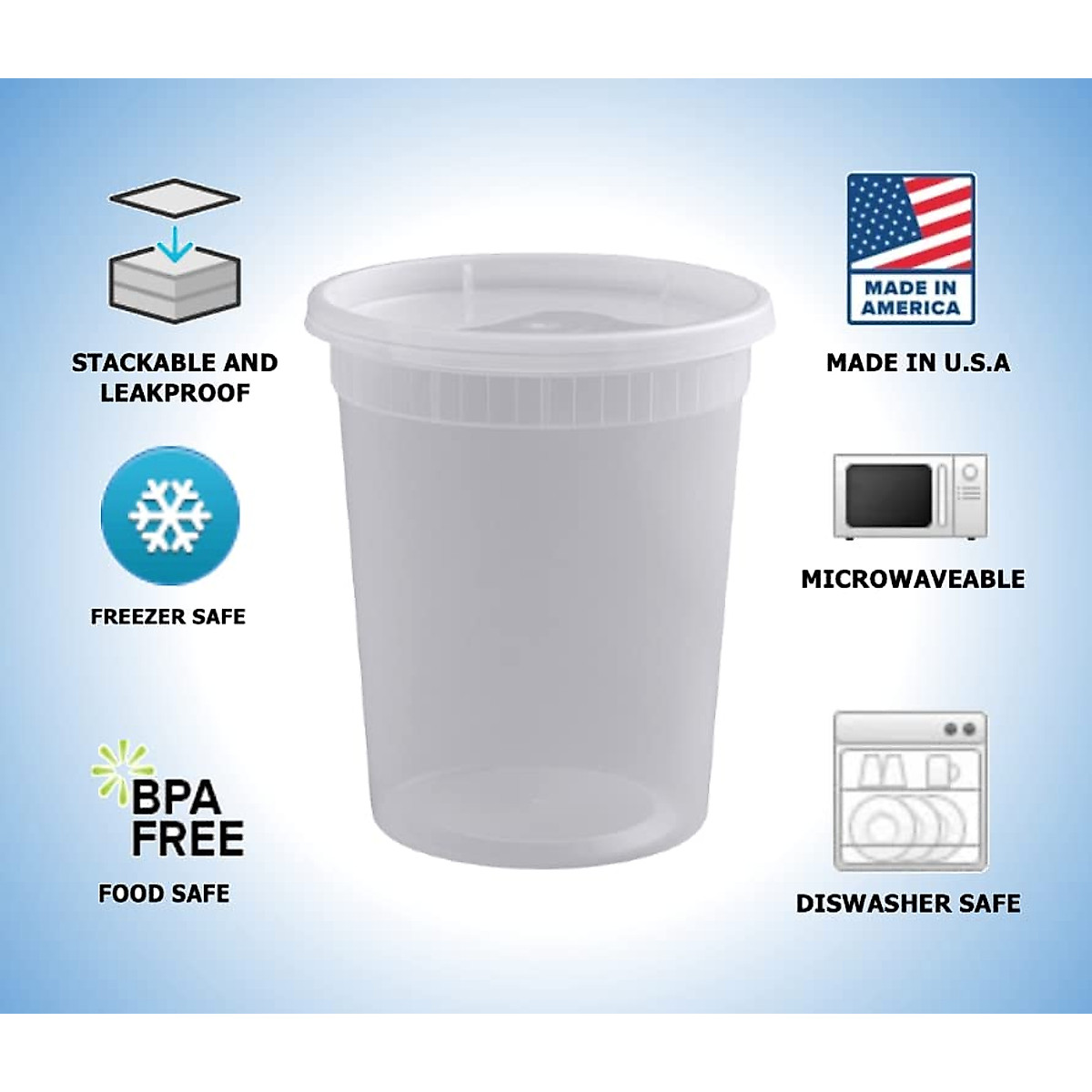 GOGO kCat 32oz Heavy Duty Microwaveable Leak Proof Deli Food Soup Containers Combo with Lids 20pk +Free 5 sauce cups