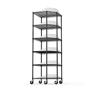6 Tier NSF Metal Shelf Pentagonal Corner Wire Shelving Unit, 82"H x 27"L x 27"D - Black, 2100lbs Capacity Heavy Duty Adjustable Storage Rack with Wheels & Shelf Liners for Kitchen Garage Room Corner