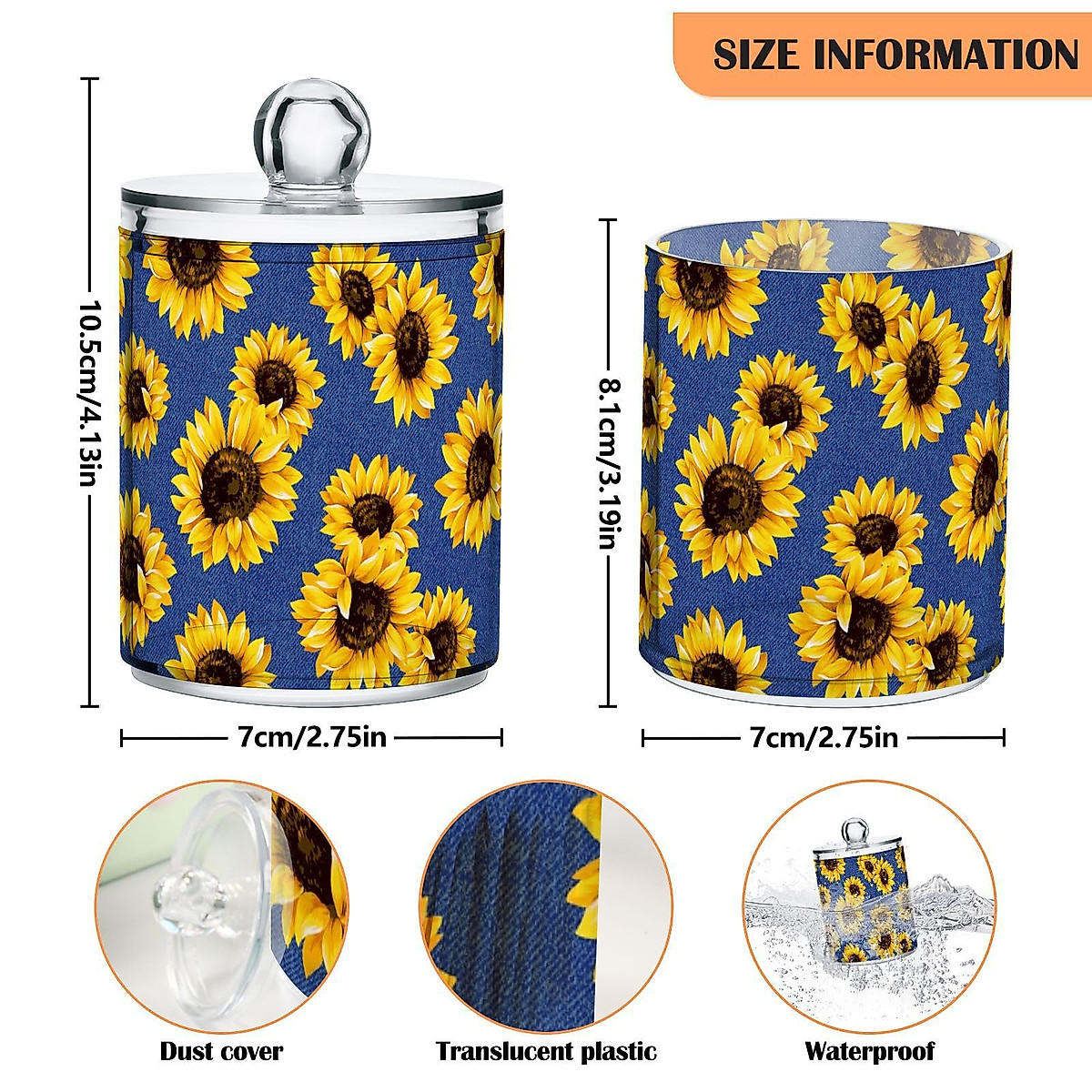 Yellow Sunflower Blue 2 Pack Qtip Holder Organizer Dispenser Plastic Bathroom Jars Storage Containers with Lids Clear Plastic Storage Jars for Bathroom Accessories