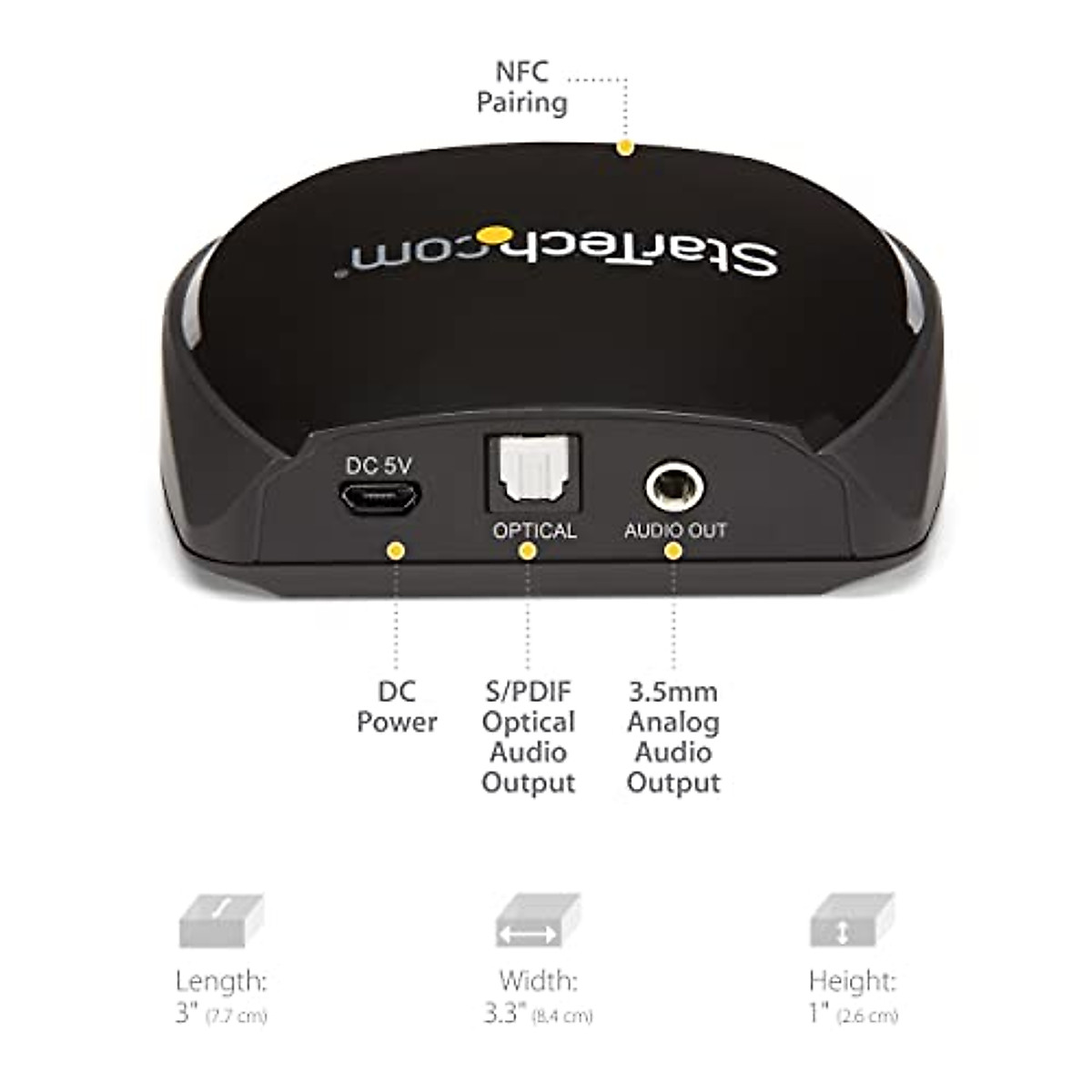 StarTech.com Bluetooth Audio Receiver with NFC - 3.5mm Jack/RCA/SPDIF (Toslink) - BT 5.0 - HiFi Wolfson DAC - Bluetooth Stereo Receiver for Speakers/PC/TV - Wireless Bluetooth Aux Adapter (BT52A)