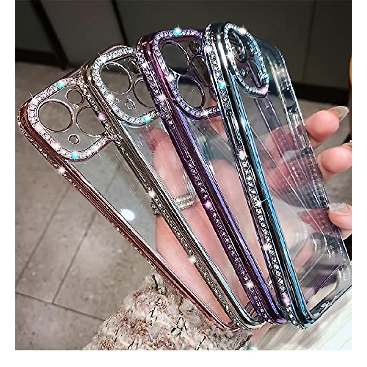 YTanazing Compatible with iPhone 14 Pro Max Case Glitter Plating Luxury Bling Rhinestones Diamond Cover for Women Girls Clear Soft TPU Camera Protector Shockproof Case for 14 Pro Max 2022 (Purple)