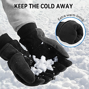 OZERO Winter Gloves Insulated Work Cold Proof Deerskin Suede Leather Thermal Fleece for Men and Women Grey-Black Small