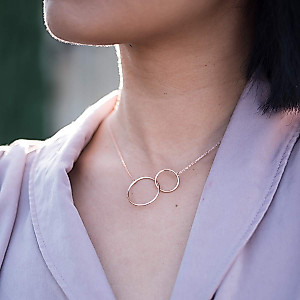 Dear Ava Infinity Interlocking Double Circle Connecting Necklace For Women - Modern Jewelry Pendant Love Gifting Idea for Her with Heartfelt Card - Birthday Gift for Mother and Daughter Gold