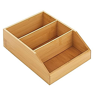mDesign Bamboo Wood 3 Tier Counter Organizer Bin, Multi-Compartment Storage Box for Bathroom, Cabinets, Shelves, Countertops; Holds Vitamins, Bath Bombs, Cosmetics, Echo Collection - Natural