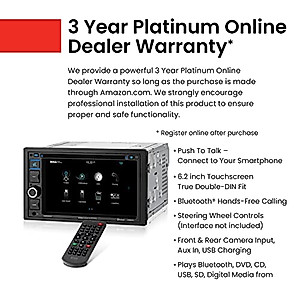 BOSS Audio Systems BV9364B Car Stereo DVD Player - Double Din, Bluetooth Audio/Hands-Free Calling, 6.2 Inch Touchscreen LCD Monitor, MP3 Player, CD, DVD, USB Port, SD, AUX Input, AM/FM Radio Receiver