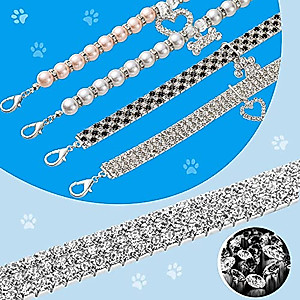4 Pcs Pearl Dog Collar Necklaces Small Dogs Cats Rhinestones Collar Necklace Set, Crystal Pet Puppy Dog Necklace Adjustable Dog Jewelry for Pet Small Girls Cats (Small, Paw Style)