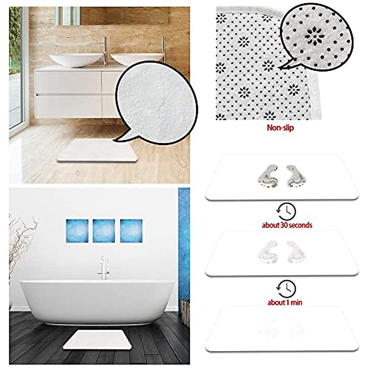 XHCEOH Dog paw Print Bath Mat Black White Red Cat Kitten Footprint Pet Lover Cute Animal Claw Cartoon Modern Memory Foam Plush Bathroom Rugs for Bathtubs, 29.5" x 17.7"