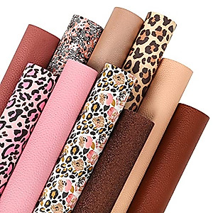 Meneng Leopard Faux Leather Sheets: 10pcs 8x12 Inch Mixed Brown and Pink Solid Color Animal Pattern Glitter Leatherette Assorted A4 Bundle for Bows Earrings DIY Crafts