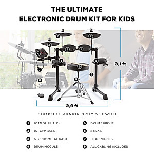 Alesis Drums Debut Kit – Kids Drum Set With 4 Quiet Mesh Electric Drum Pads, 120 Sounds, Drum Stool, Drum Sticks, Headphones and 100 Melodics Lessons