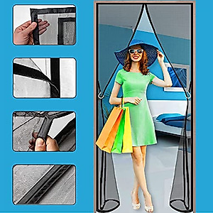Magnetic Screen Door, Screen Size:32x96in/83x245cm(Width*Height)，Hands Free Mesh Partition,Heavy Duty Screen Door Mesh Curtain Keeps Bugs Out, Pet and Kid Friendly(Brown)