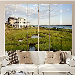 Dola-Dola Wood Screen Room Divider House in The Hamptons Folding Screen Waterproof Canvas Panels Indoor Portable Privacy Dual-Sided Display Shelves 6 Panels