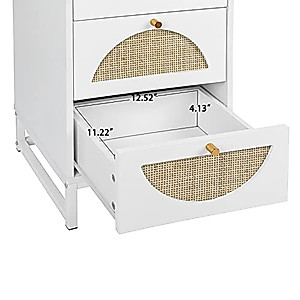 Natural Rattan Drawer Chest Storage Cabinet Suitable for Living Room and Bedroom, Bedroom Dresser with 4 Drawers for Small Space, Storage Tower Organizer Unit for Hallway/ Entryway/ Closets (White)