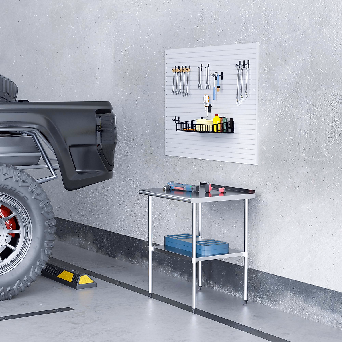 Chingoo Stainless Steel Table 24 x 30 Inches Metal Prep Table with Backsplash & Adjustable Undershelf, Stainless Table for Commercial Kitchen, Outdoor, Restaurant, Hotel & Garage