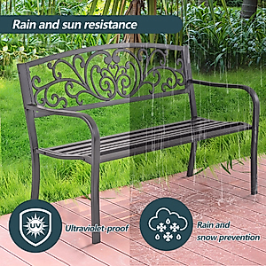 Ruesleag Garden Bench,Outdoor Bench Metal Bench Patio Porch Furniture with Sturdy Steel Frame for Lawn Park Deck Black