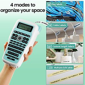 Vixic Handheld Label Maker Machine with Tape,E1000 Label Printer with QWERTY Keyboard Easy to Use Portable Label Makers for Industrial Work Home School Office Organization Green