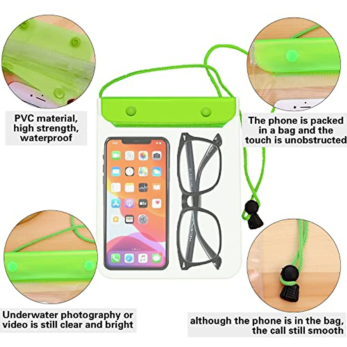 FECEDY 4 Packs Universal Waterproof Case Big Phone Dry Bag Pouch Tablet case for 2pcs iPhone 14 13 12 11 Pro Xs/XR/X/Max Plus Samsung Galaxy and Fits Smartphones Multicolor