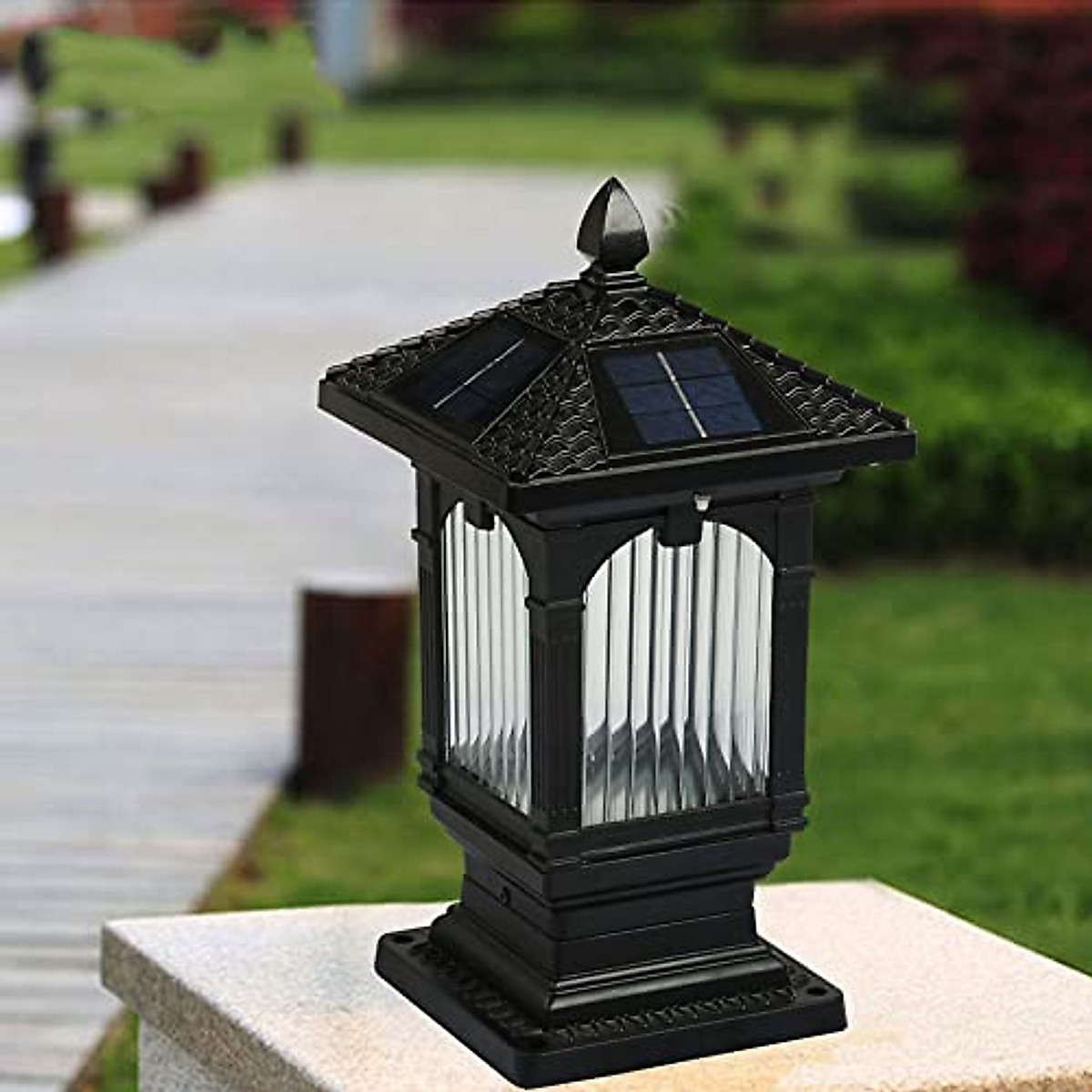speesy Solar Personality Black Stigma Column Post Light Fixture,Outdoor Waterproof Garden Light Fixture,Die Cast Aluminum Square Lawn Pillar Lamp,Villa Garden Path Column Lamp