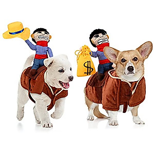 2 Pieces Cowboy Rider Dog Costume Knight Style Doll Hat and Money Bag Funny Saddle Pet Costume for Halloween Day Pet Carrying Costume Role Play Dog Halloween Party Cosplay Apparel (M)