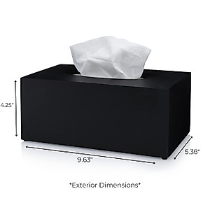Essentra Home Rectangular Tissue Box Cover – Heavy Facial Tissue Box Cover with Modern Matte Black Finish – Matte Black Collection