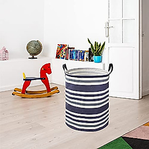NTAOHAMPER Baby Boy Laundry Basket,Round Kids Laundry Hamper,Collapsible Storage Bin with Handles for Bedroom,Gift Basket,Room Decor(Blue Stripes)