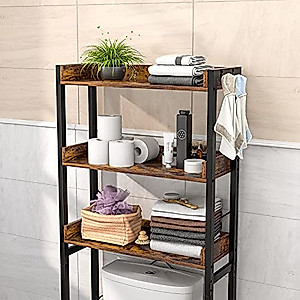 Ecoprsio Over-The-Toilet Storage Rack, 3-Tier Bathroom Organizer Shelf Over Toilet, Freestanding Space Saver Toilet Stands with 4 Hooks, Rustic Brown