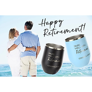 Retirement Gifts for Women Men - Happy Retirement Wine Tumbler Mug Presents - Retirement Gift for New Beginnings - Ideas for Retired Coworker, Boss, Friend, Mom, Dad, Colleague, Farewell (Blue)