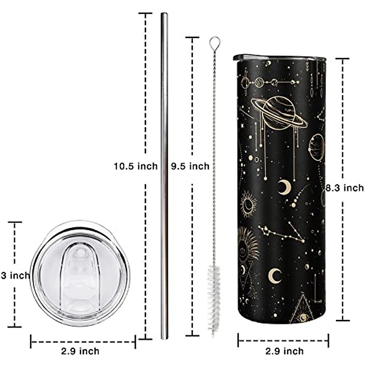 Ceovfoi Goth Moon Tumbler with Lid and Straw, Sun and Moon Cup Gothic Coffee Travel Mug,20 Oz Witch Tumbler Cup,Witchy Gifts for Women Goth Decor Halloween Decor Witch Stuff for Women