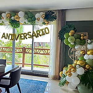 Sage Green White Gold Nude Balloons Arch Kit, 120 PCS 18in 12in 5in Latex Olive Green White Metallic Gold Blush Balloons Garland Arches Kit for Birthday, Wedding, Anniversary, Jungle, Party Decoration