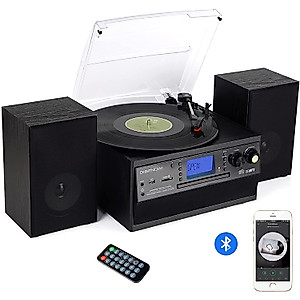 DIGITNOW Bluetooth Record Player Turntable with Stereo Speaker, LP Vinyl to MP3 Converter with CD, Cassette, Radio, Aux in and USB/SD Encoding, Remote Control, Audio Music Player Built in Amplifier