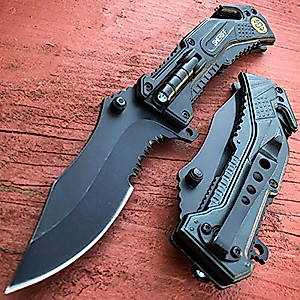 Spring Black Sheriff Led Light Spring Assisted Blade Pocket Stainless Steel Blade Folding Knife