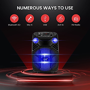 Pyle Bluetooth PA Speaker System - 300W Rechargeable Outdoor Bluetooth Speaker Portable PA System w/ 8” Subwoofer 1” Tweeter, Microphone in, MP3/USB, Radio, Remote - Pyle PPHP838B, Black