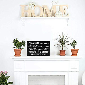 Jetec Farmhouse Bathroom Sign Wash Your Hands and Say Your Prayers Everywhere Rustic Wooden Wall Box Sign Funny Wall Plaque Table Decor for Home Room Office 7.87 x 5.1 Inch