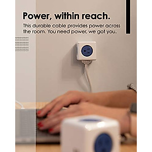 Allocacoc, PowerCube |Extended|, 5 outlets, 5 feet cable, Mounting dock, Surge Protection, Childproof Sockets, ETL Certified (Blue)