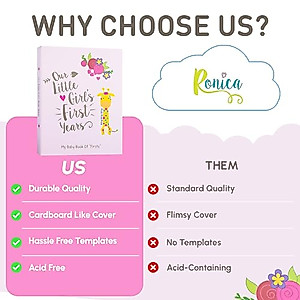 Ronica Memory Book for Baby Girl - Photo Album, Easy to Use Keepsake Scrapbook - Modern Keepsake for New Parents to Record Photos & milestones