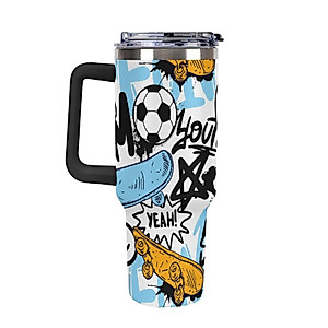 Niapessel Leak Proof Tumbler, Insulated Water Bottles with Straw, Skateboards And Graffiti Words Insulated Cup with Handle 40 Oz Stainless Steel Flask for School, Travel, Car, Sports, Work