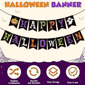 OHOME Halloween Decorations - Happy Halloween Banner | Halloween Party Decorations for Indoor Outdoor - Halloween Backdrop Garland for Outside | Hanging Halloween Party Favors Supplies for Birthday,Trunk or Treat Decorations