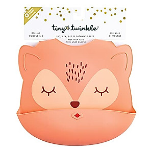 Tiny Twinkle Roll-Up Silicone Bib - Soft, Durable, Easy Clean Waterproof Silicone Bibs With Food Catcher (Coral, Infant)