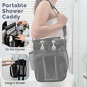 TERRA HOME Portable XL Shower Caddy Bag - College Dorm Room Essentials for Men, Women, Students - Foldable, Water Resistant with Hanging Keychain Hook and Shoulder Strap Shower Organizer Bag (Black)