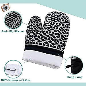 ZVZM Oven Mitts, Oven Mitts Heat Resistant 500F, Oven Mitt with Non-Slip Silicone Pattern, Oven Mits Oven Gloves for BBQ, Baking, Cooking.