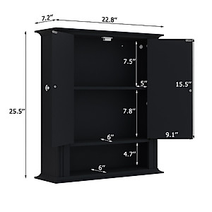 UYIHOME Wall Mounted Bathroom Medicine Cabinet with 2 Doors, Hanging Bathroom Wall Cabinet Over Toilet, Upper Cabinet Storage Cupboard for Bathroom Kitchen Laundry Room, Black, MC001